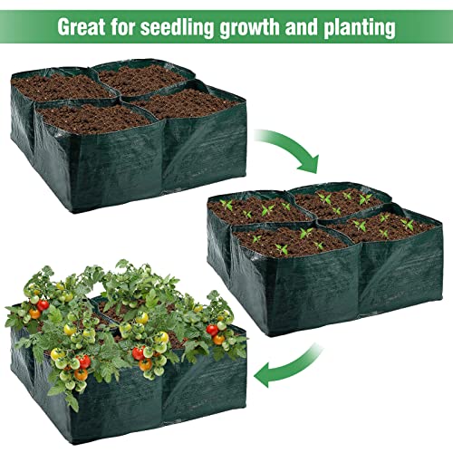 Apipi Raised Garden Planters Fabric Beds, Grow Bags with 4 Divided Grids, Square PE Planting Pots with Drainage Holes for Tomatoes Chillis Herbs Flowers Vegetables Plants
