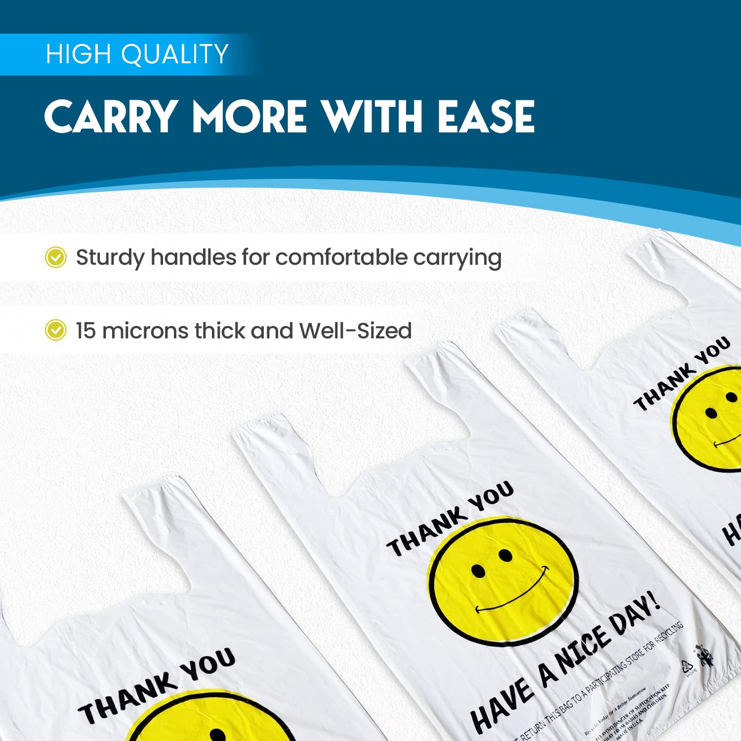 Large Happy Smiley Face T-shirt Plastic Shopping/Take Out Bags 350 pcs