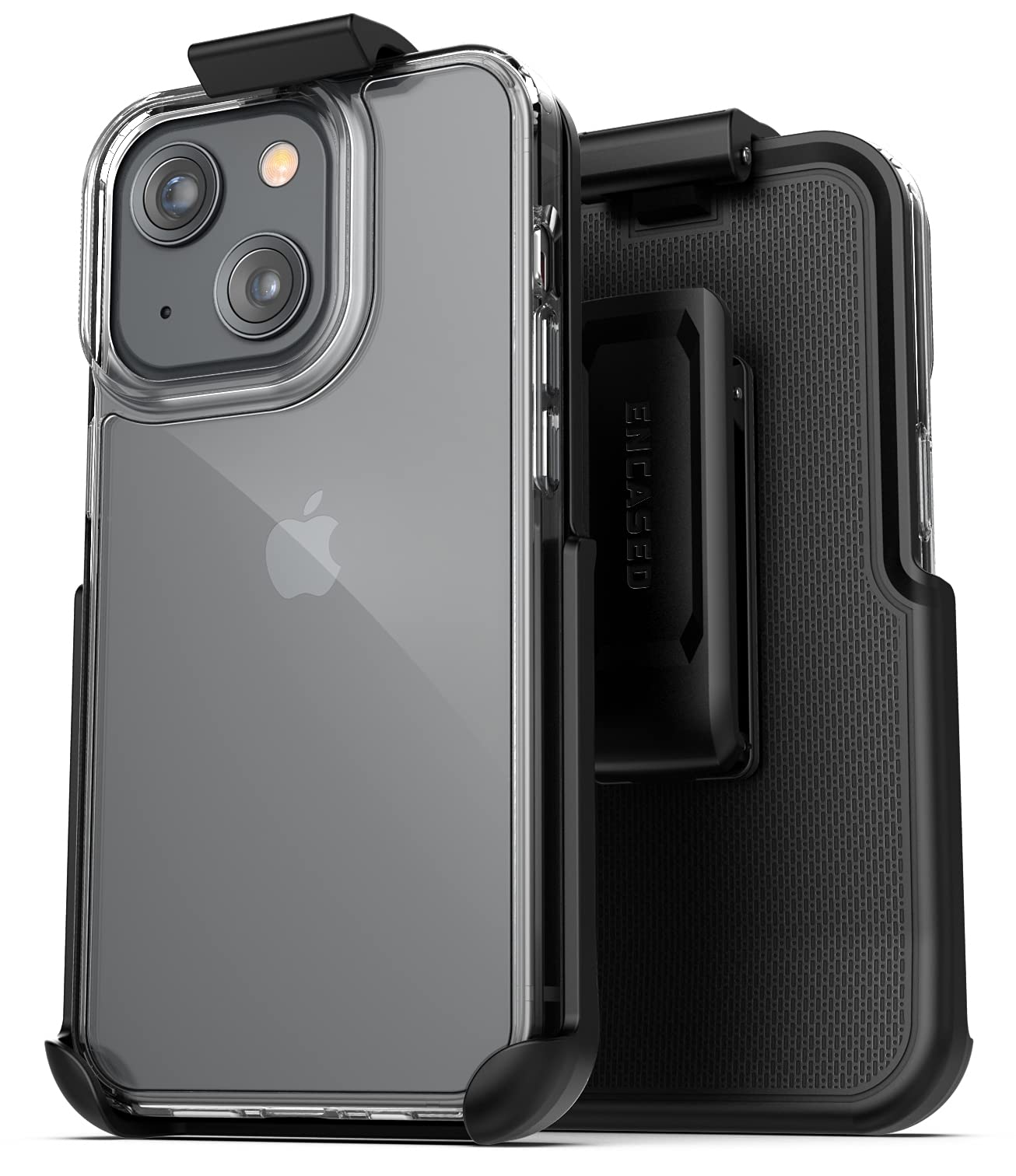 Encased Protective Clear Case with Clip - Designed for iPhone 13 Mini (2021) Transparent Phone Case with Belt Holster