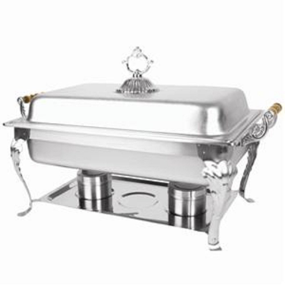 Thunder Group SLRCF8532 Deluxe Chafer, 8 Quart, Full-Size, a Water pan, Food pan, Lift-Off lid, Chafer Rack, Fuel Holder, and Fuel Plate, Wood Handles, Stainless Steel