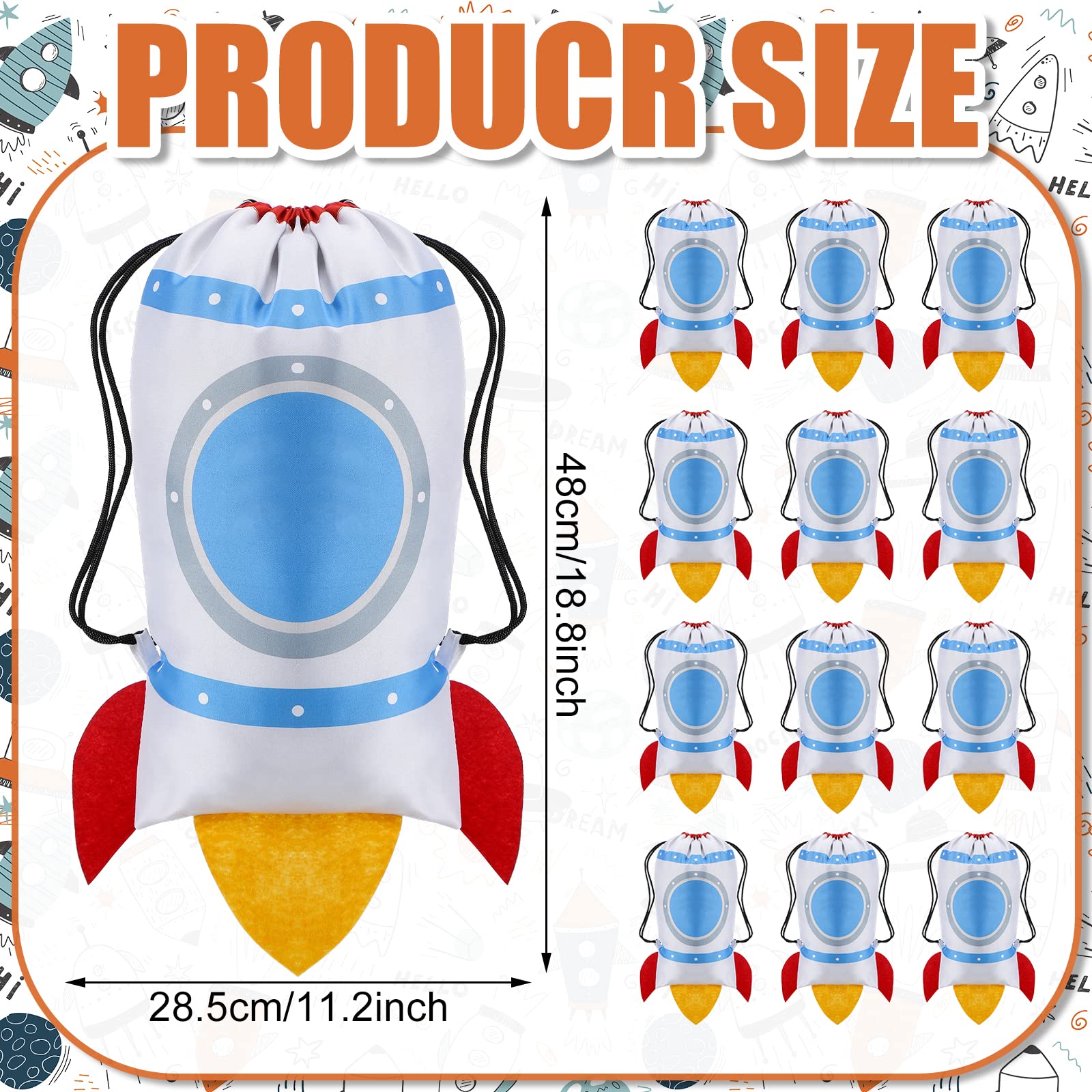 Kingdder 12 Pcs Rocket Drawstring Bags Party Favor Bags Rocket Space Themed Sport Astronaut Backpack Candy Goodie for Kids