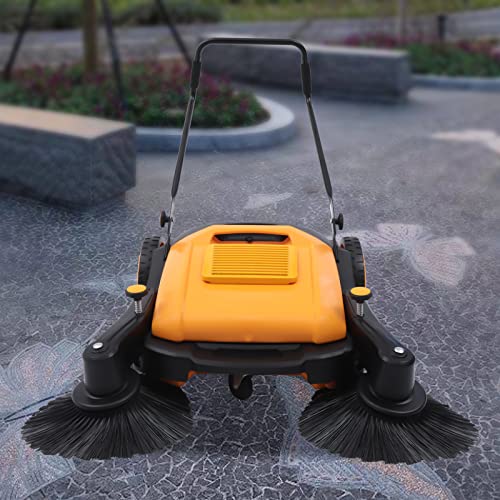 Outdoor Hand Push Floor Sweeper - 14.53 Gallon Capacity, 41.3" Sweeping Width Walk-Behind Sweeper, Sweeps 39,000 Square Feet/Hour, Industrial Floor Sweeper with Two Brooms