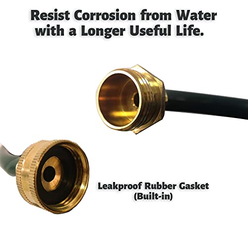 FUNJEE Heavy-Duty EVA Coil 10 ft Garden Hose with 3/4" GHT Solid Brass Fittings, Water Hose with Brass Connectors (10FT, Green)
