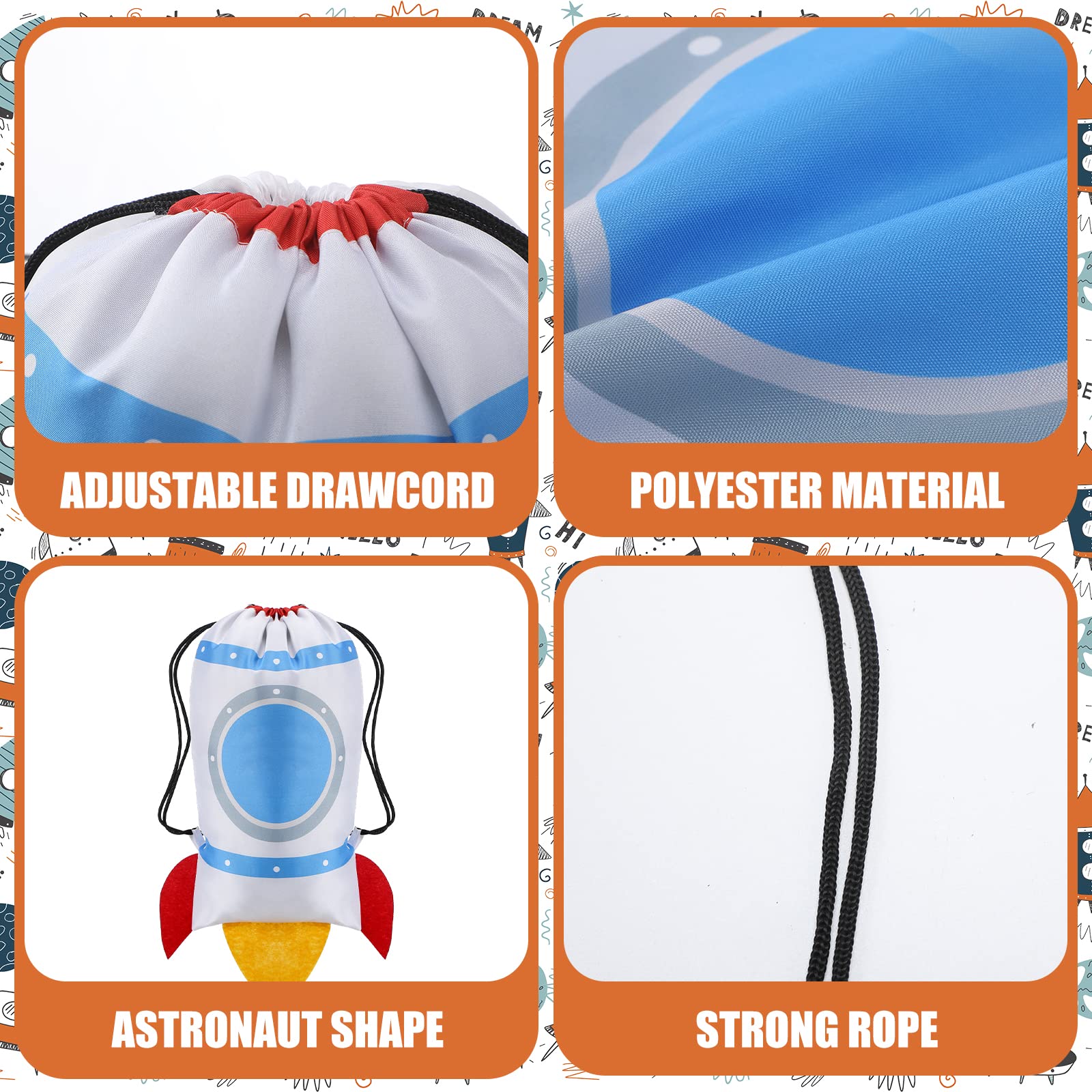 Kingdder 12 Pcs Rocket Drawstring Bags Party Favor Bags Rocket Space Themed Sport Astronaut Backpack Candy Goodie for Kids
