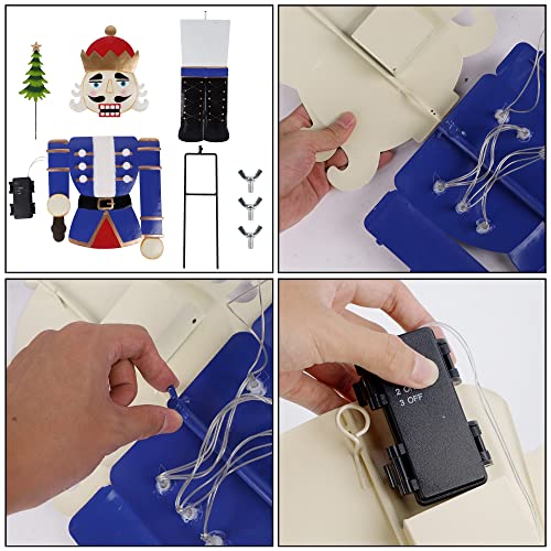 DR.DUDU Christmas Outdoor Decorations, 39 Inch LED Lights Nutcracker Yard Stake Holding Christmas Tree, Multi-Use Hanging Nutcracker Sculpture, Front Door Porch Garden Yard Lawn Wall Decor