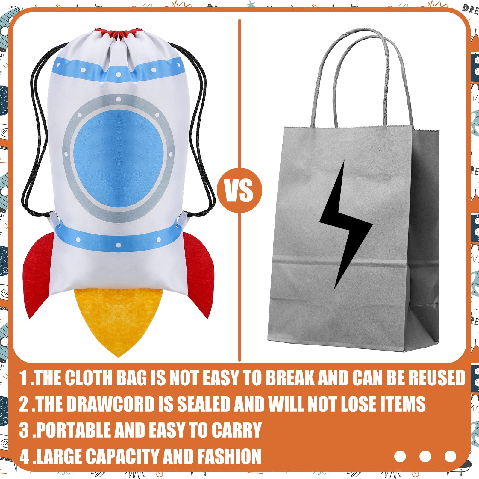 Kingdder 12 Pcs Rocket Drawstring Bags Party Favor Bags Rocket Space Themed Sport Astronaut Backpack Candy Goodie for Kids