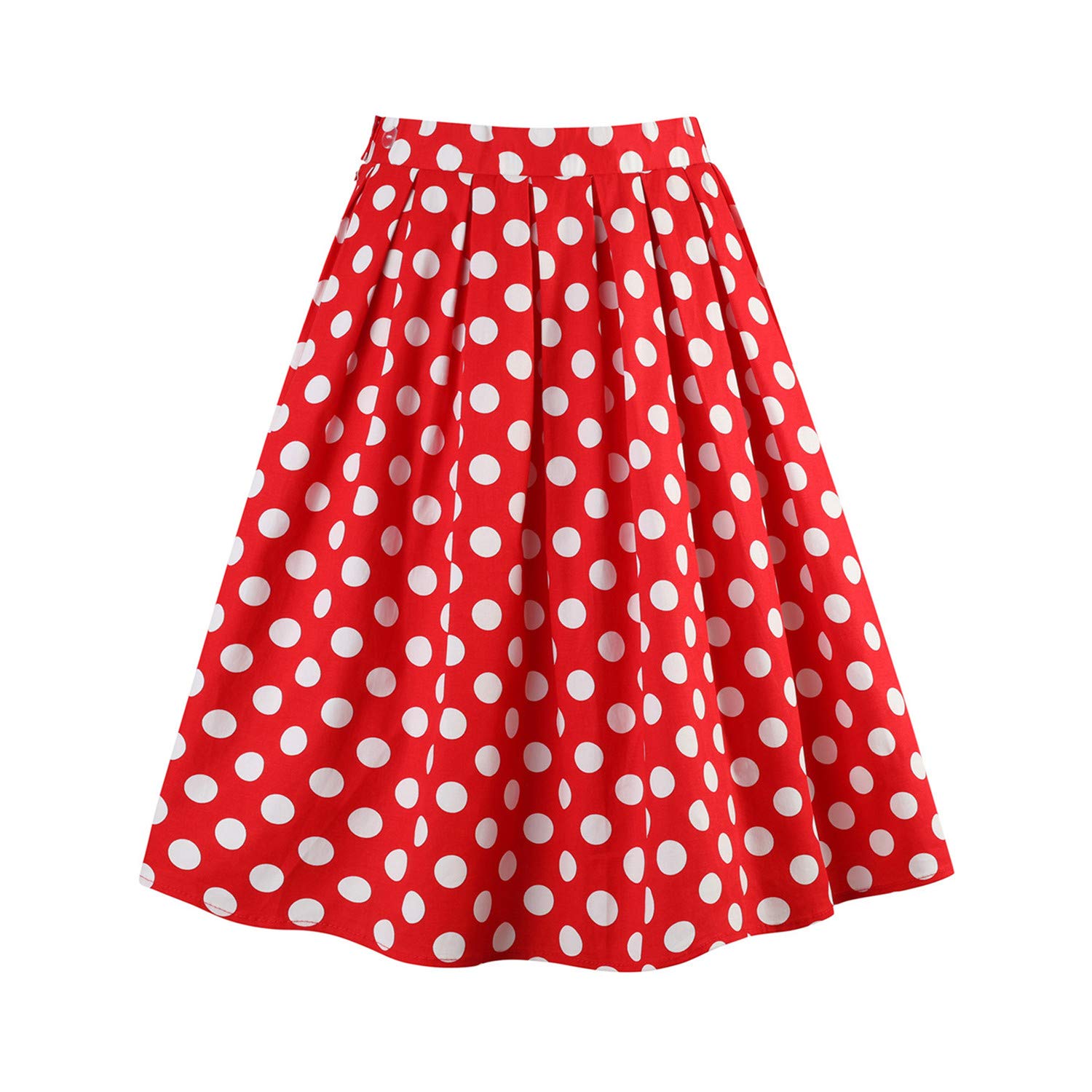 Taydey A-Line Pleated Vintage Skirts for Women (XL, Y-Red Polka dot)