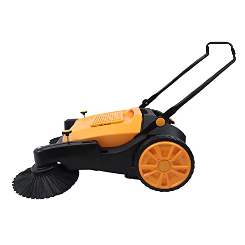 Outdoor Hand Push Floor Sweeper - 14.53 Gallon Capacity, 41.3" Sweeping Width Walk-Behind Sweeper, Sweeps 39,000 Square Feet/Hour, Industrial Floor Sweeper with Two Brooms