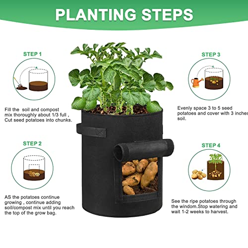 6 Pack 10 Gallon Potato Grow Bags with Flap Window, Garden Planting Bag with Durable Handle, Plant Pots for Tomato, Vegetable and Fruits
