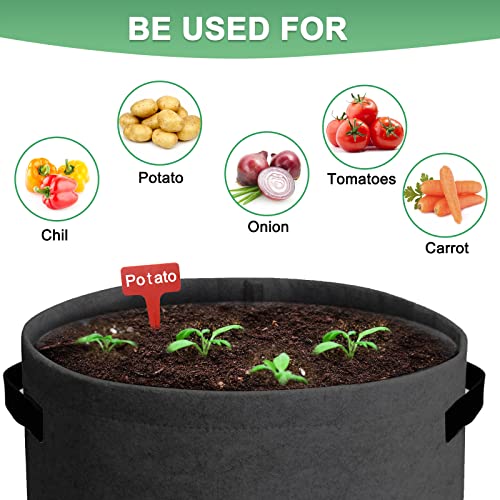 6 Pack 10 Gallon Potato Grow Bags with Flap Window, Garden Planting Bag with Durable Handle, Plant Pots for Tomato, Vegetable and Fruits