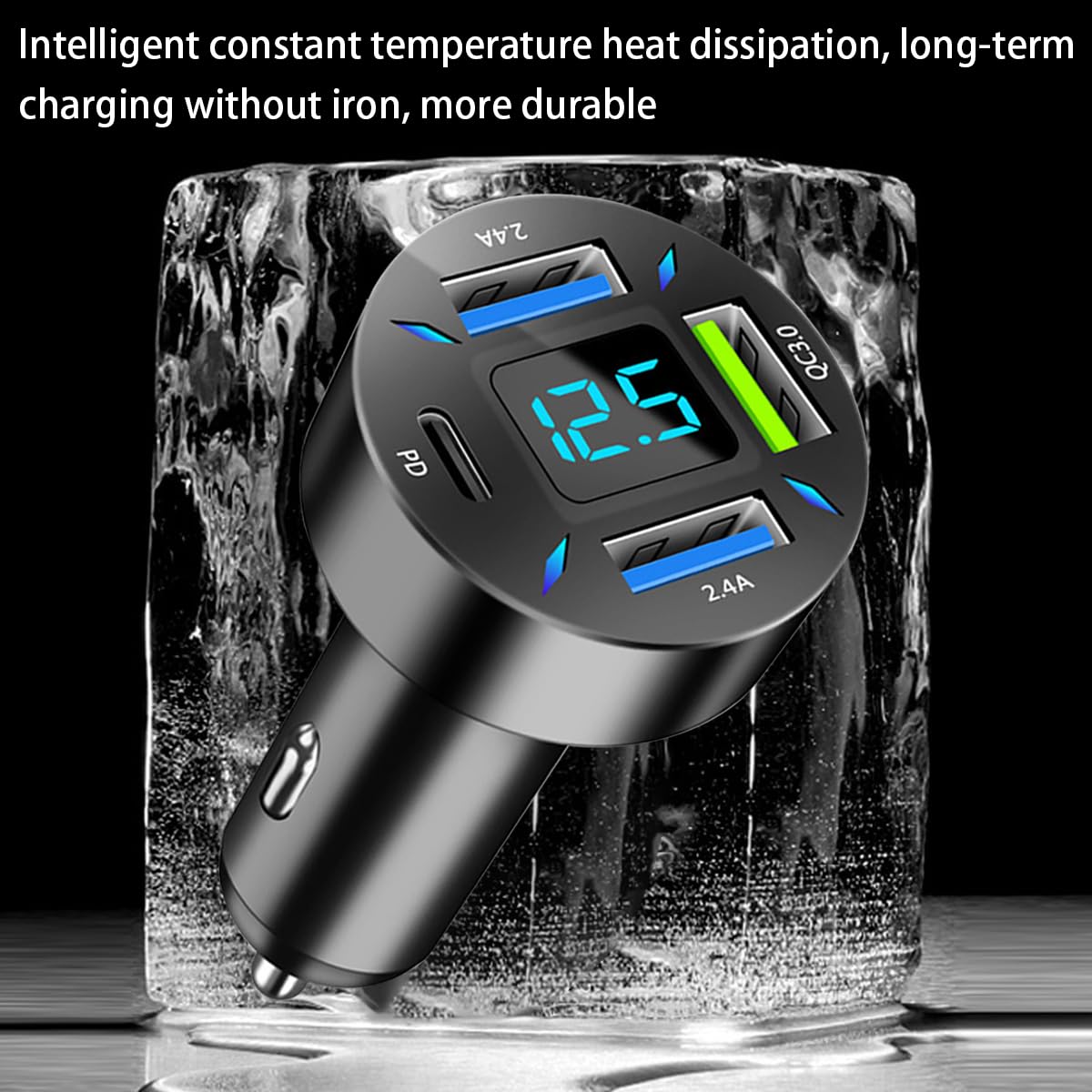 Ankuee 4 Ports USB Car Charger, 66W Super Fast Charging with QC 3.0, PD 20W and USB 2.4A Charger Adapter, Quick Charge with LED Voltmeter, Auto Cigarette Lighter Plug (PD20W+QC3.0+2.4A, 2PCS)