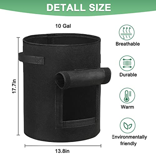 6 Pack 10 Gallon Potato Grow Bags with Flap Window, Garden Planting Bag with Durable Handle, Plant Pots for Tomato, Vegetable and Fruits