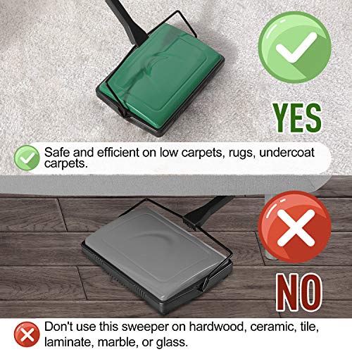 Yocada Carpet Sweeper Cleaner for Home Office Low Carpets Rugs Undercoat Carpets Pet Hair Dust Scraps Paper Small Rubbish Cleaning with a Brush Green