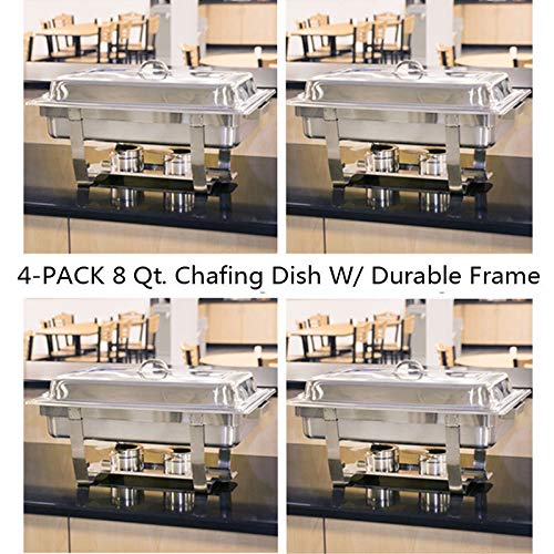 Uniquely Designed Frame, 4 Pack Catering Stainless Steel Chafer Chafing Dish Sets 8 Qt Party Pack