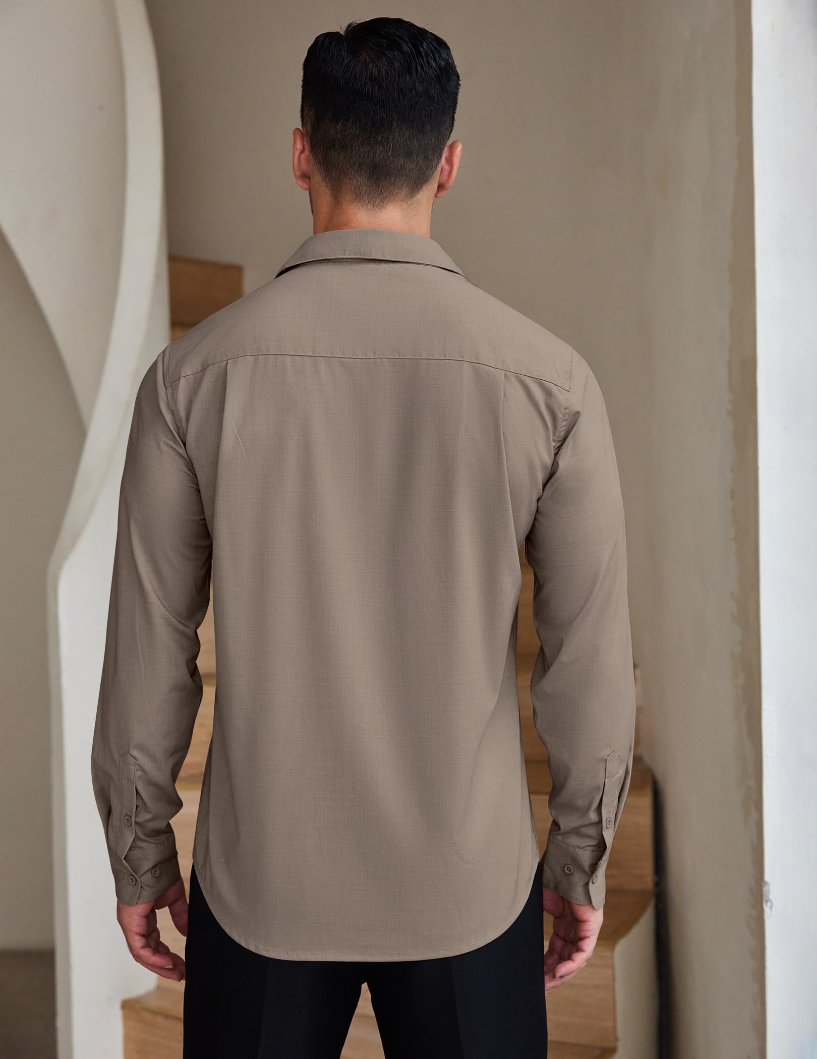 COOFANDY Men Button Down Long Sleeve Shirts Regular Fit Suit Shirt Business Dress Shirts Men Khaki