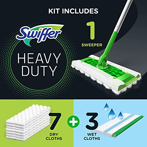 Swiffer Sweeper Dry + Wet Multi Sweeping Kit (1 Sweeper, 7 Dry Cloths, 3 Wet Cloths)