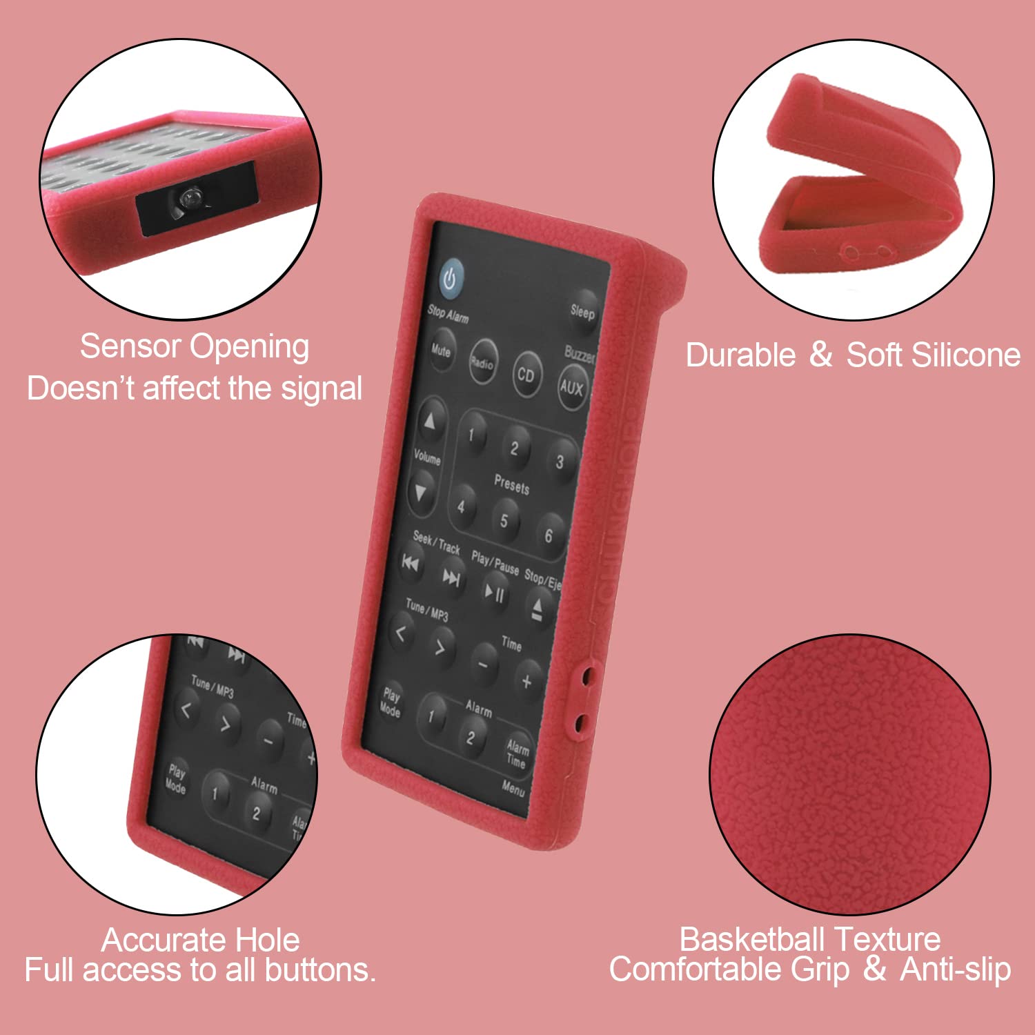 CHUNGHOP Remote Control with Cover Replacement for Bose Music System I II III IV, Compatible with Bose Sound Touch Music Radio System (Remote+Red Cover)