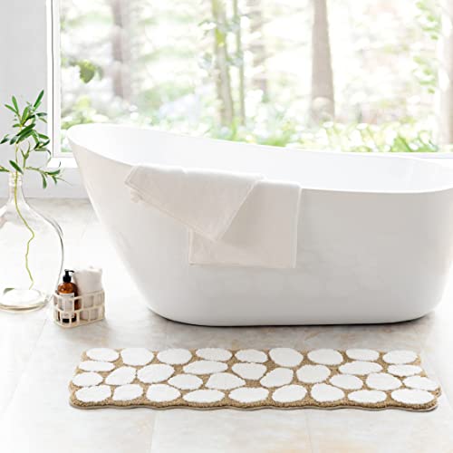 Ashler Bathroom Rug, Cobblestone Bath Rugs, Microfiber Bath Mat, Soft Absorbent Bath Carpet, Non-Slip Shower Mats, Machine Washable Pebbles Bathroom Mats, 17X24 in, Off White