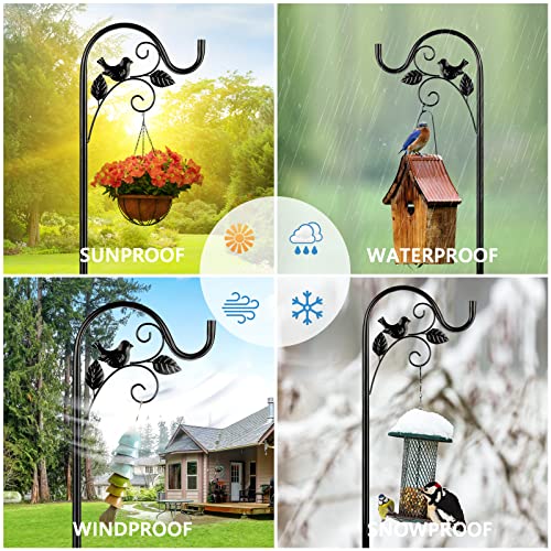 Art Elf Shepherds Hooks for Outdoor Bird Feeder Pole Hanger 67 Inches Plant Hooks with 5 Prongs Base Stainless Metal Adjustable Garden Hanging Holder for Lanterns Weddings Decor Bird Black