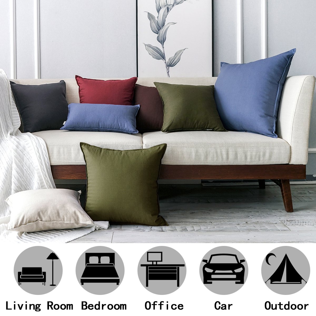 Jeanerlor SureGuard Pillowcase Cousion Cover Decor Cotton Linen with Unique Design to Embellish Study Room/House/Office, 20"x20"(50 x 50cm),Olive Green