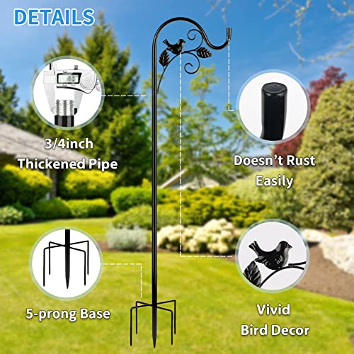 Art Elf Shepherds Hooks for Outdoor Bird Feeder Pole Hanger 67 Inches Plant Hooks with 5 Prongs Base Stainless Metal Adjustable Garden Hanging Holder for Lanterns Weddings Decor Bird Black