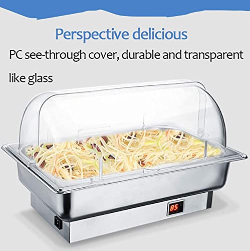 Food Warmer, Chafing Dish Stainless Steel Chafing Dishes, 9L Buffet Server, Catering Food Warmers with 90° Half Clamshell for Parties, Buffets, Adjustable Temperature (1/2 Size Foo