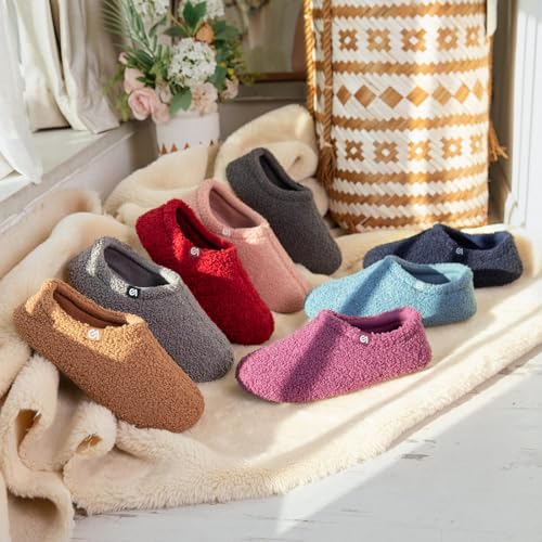 VeraCosy Women's Fuzzy Teddy Slippers Lightweight Memory Foam Indoor House Shoes (7-8, Grey)