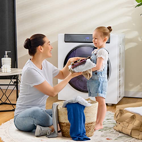 PETSITE Portable Clothes Dryer, Electric Compact Laundry Dryer w/ 3 Heating Levels, IHS & ECO Mode, Stainless-Steel Drum, Overheat Protection, 8.8 lbs Capacity, Ideal for Apartment, Home, Dorm, 1400W, White