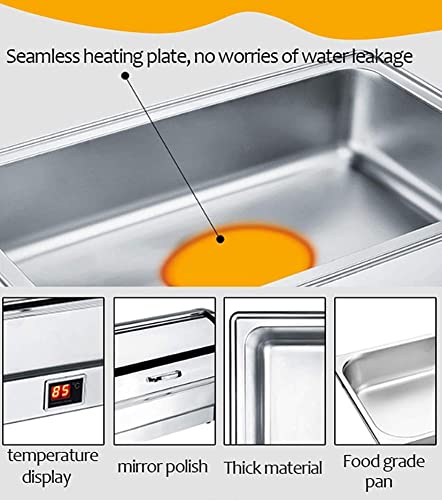 Food Warmer, Chafing Dish Stainless Steel Chafing Dishes, 9L Buffet Server, Catering Food Warmers with 90° Half Clamshell for Parties, Buffets, Adjustable Temperature (1/2 Size Foo