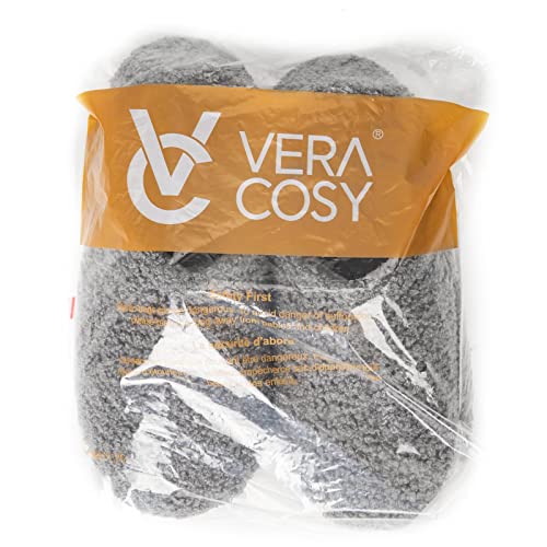 VeraCosy Women's Fuzzy Teddy Slippers Lightweight Memory Foam Indoor House Shoes (7-8, Grey)