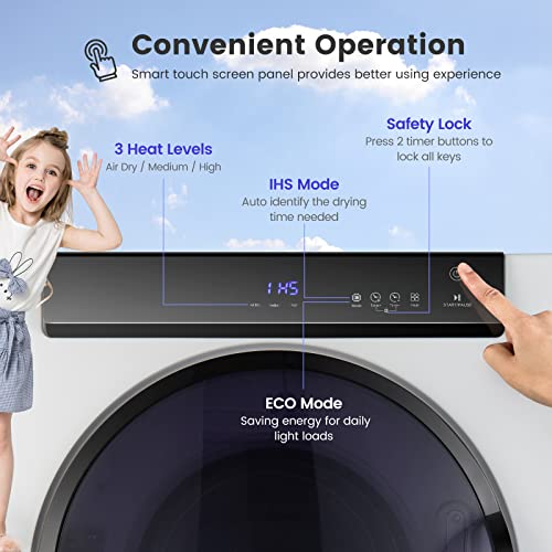 PETSITE Portable Clothes Dryer, Electric Compact Laundry Dryer w/ 3 Heating Levels, IHS & ECO Mode, Stainless-Steel Drum, Overheat Protection, 8.8 lbs Capacity, Ideal for Apartment, Home, Dorm, 1400W, White
