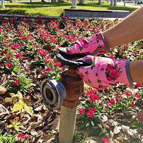 YRTSH Leather Gardening Gloves for Women, Flexible Breathable Garden Gloves,Thorn Proof Working Gloves Touch Screen Gardening Gifts - Medium Pink