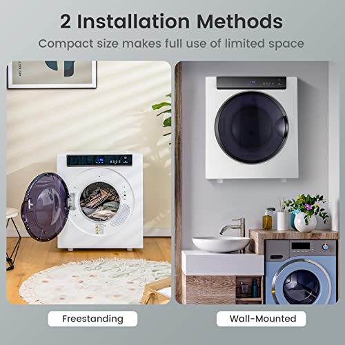 PETSITE Portable Clothes Dryer, Electric Compact Laundry Dryer w/ 3 Heating Levels, IHS & ECO Mode, Stainless-Steel Drum, Overheat Protection, 8.8 lbs Capacity, Ideal for Apartment, Home, Dorm, 1400W, White