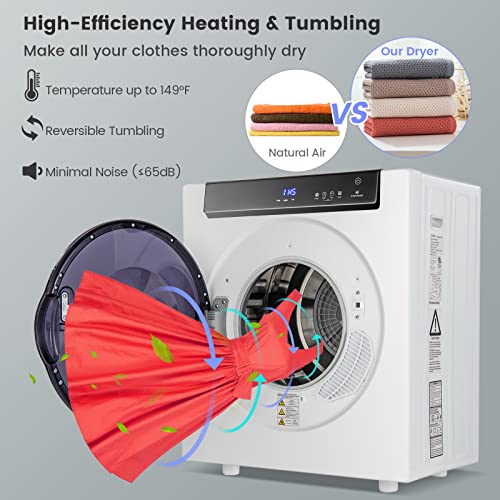 PETSITE Portable Clothes Dryer, Electric Compact Laundry Dryer w/ 3 Heating Levels, IHS & ECO Mode, Stainless-Steel Drum, Overheat Protection, 8.8 lbs Capacity, Ideal for Apartment, Home, Dorm, 1400W, White