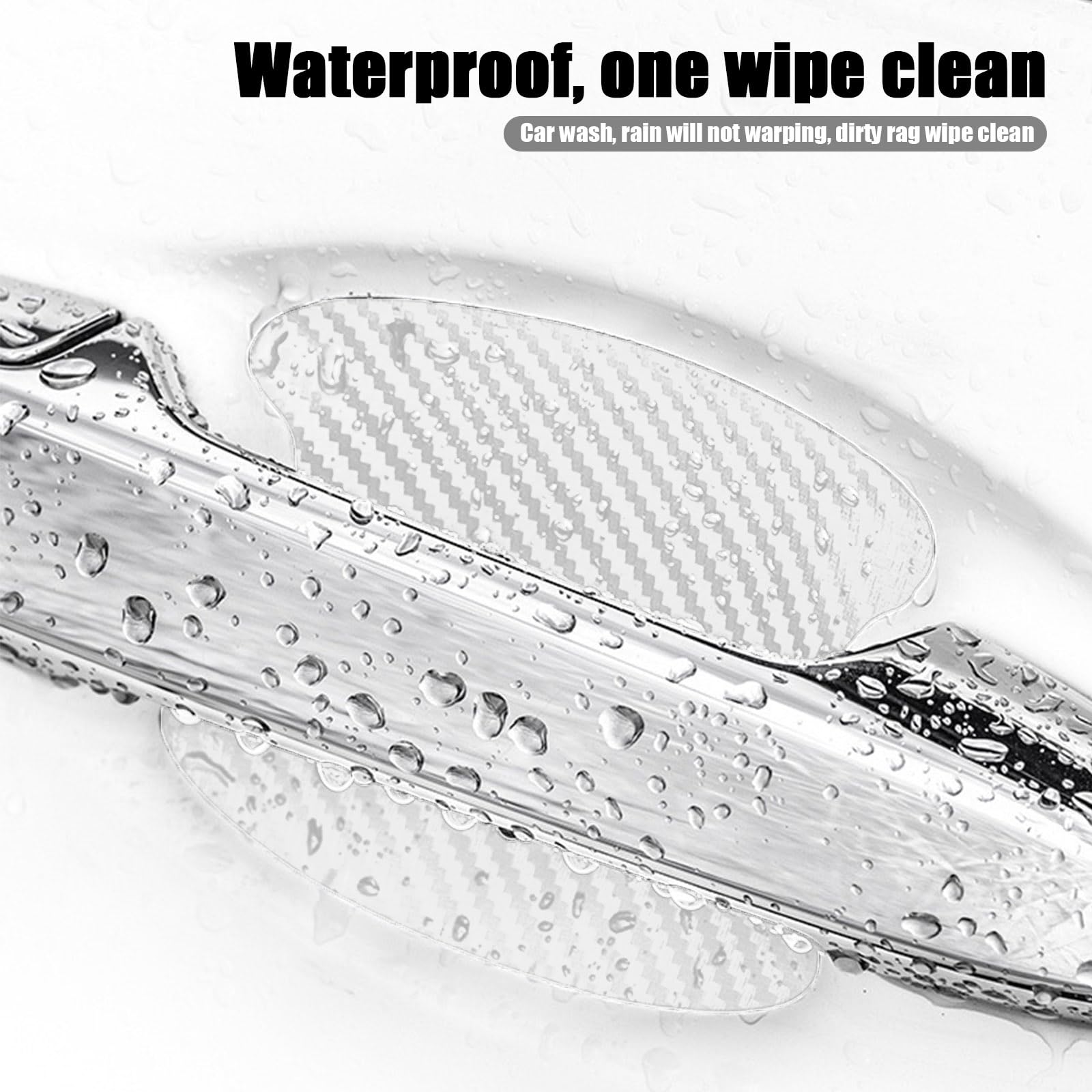 Crynod 4 PCS Car Door Bowl Protector, 3.38" x 2.67" Carbon Fiber Pattern Handle Interior Anti-Scratch Film, Universal Body Decoration Accessory, Product Compatible with Most Car Models (Silver)