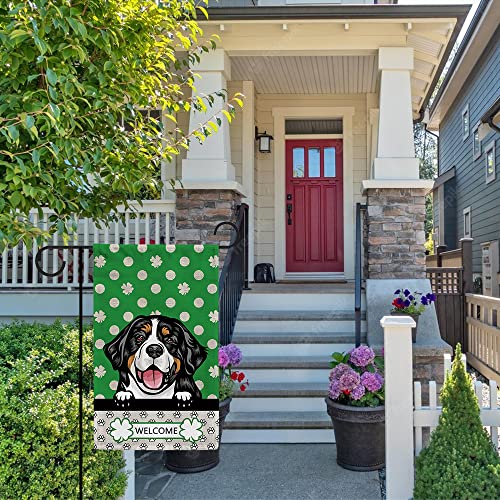 MALIHONG St.Patrick Day Polka Dot Shamrock Clover Garden Flag Doberman Dog 12.5x18 Inch Double Sided Dog Prints Small Flag Outdoor Yard Decoration Banner