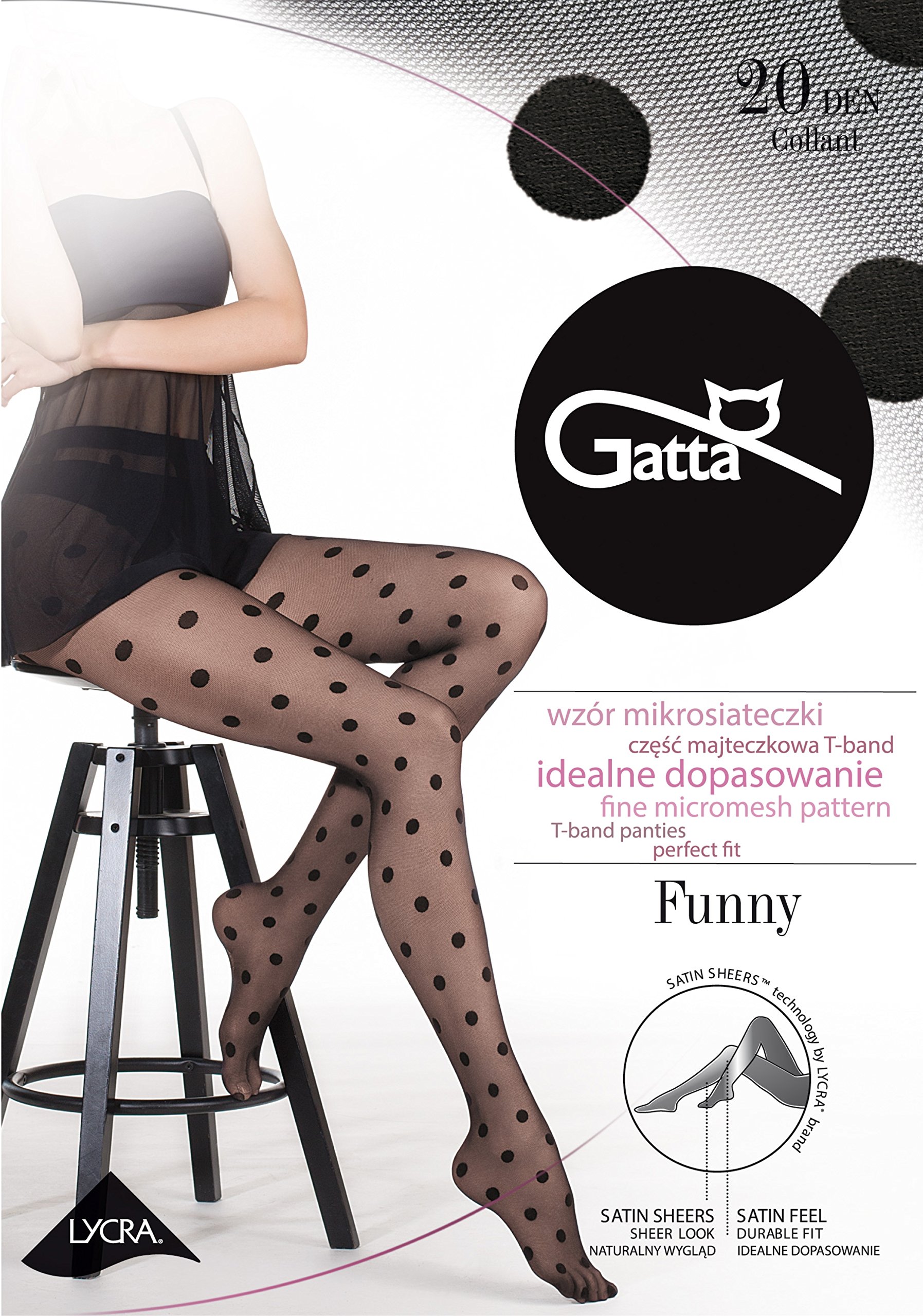 POLKA DOT TIGHTS | Womens Black Sheer Patterned Tights | FUNNY 07 (Made in Europe) (Black, 4(L)