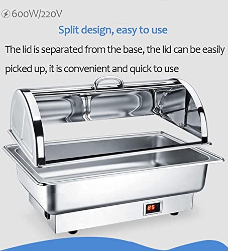 Food Warmer, Chafing Dish Stainless Steel Chafing Dishes, 9L Buffet Server, Catering Food Warmers with 90° Half Clamshell for Parties, Buffets, Adjustable Temperature (1/2 Size Foo
