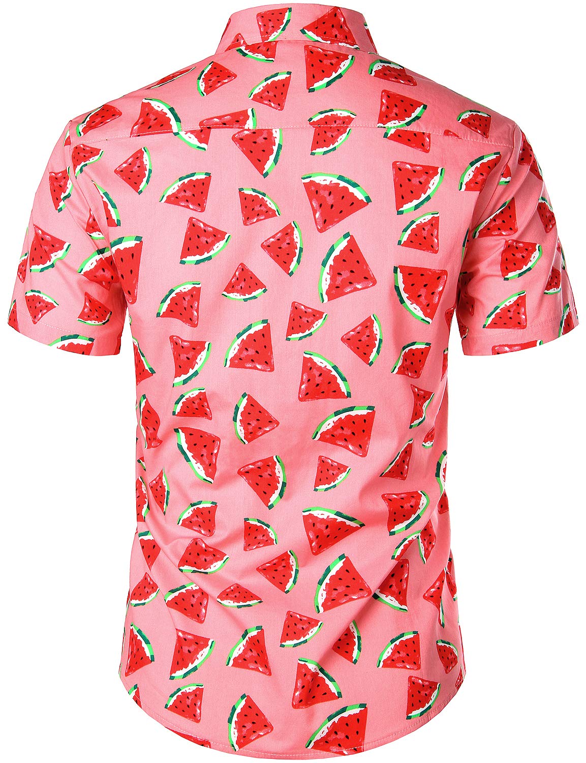 JOGAL Men's Cotton Button Down Short Sleeve Hawaiian Shirt Pink Red XX-Large