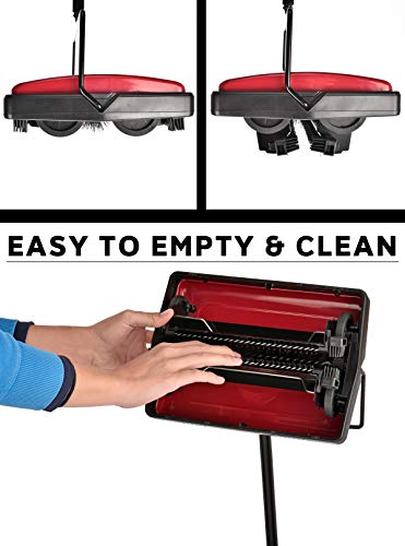 Alpine Industries Triple Brush Floor & Carpet Sweeper β Heavy Duty & Non Electric Multi-Surface Cleaner - Easy Manual Sweeping for Carpeted Floors (Red)