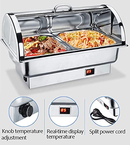 Food Warmer, Chafing Dish Stainless Steel Chafing Dishes, 9L Buffet Server, Catering Food Warmers with 90° Half Clamshell for Parties, Buffets, Adjustable Temperature (1/2 Size Foo