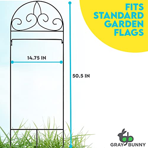 Garden Flag Stand, Premium Flag Arbor, Cast Iron, 15β wide X 50.5β tall, No Stoppers or Clips required, Fits 12β X 18β Garden Flags