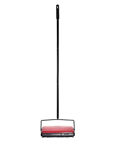 Alpine Industries Triple Brush Floor & Carpet Sweeper β Heavy Duty & Non Electric Multi-Surface Cleaner - Easy Manual Sweeping for Carpeted Floors (Red)