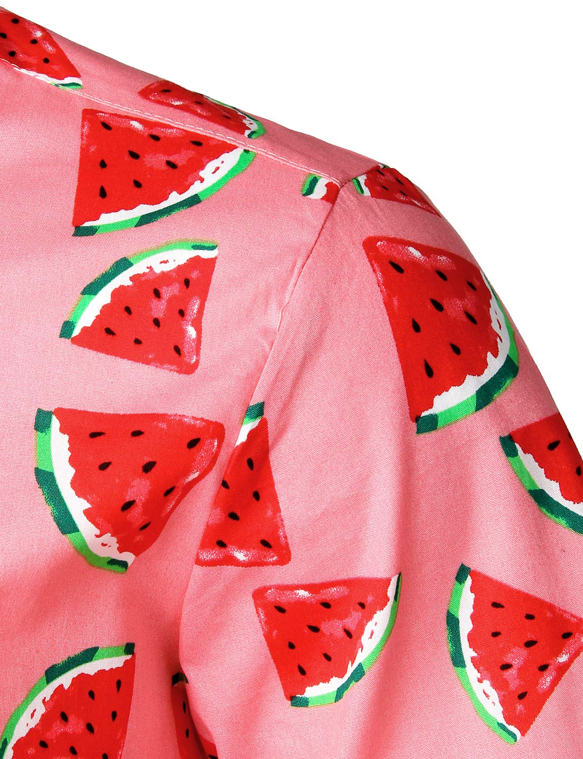 JOGAL Men's Cotton Button Down Short Sleeve Hawaiian Shirt Pink Red XX-Large
