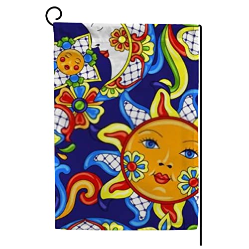 ZHONGJI Garden Flag Yard Flag Mexican Talavera Cute Pattern Blue Vertical Double Sided Design Seasons Holidays Yard Outdoor Polyester 12x18 Inch