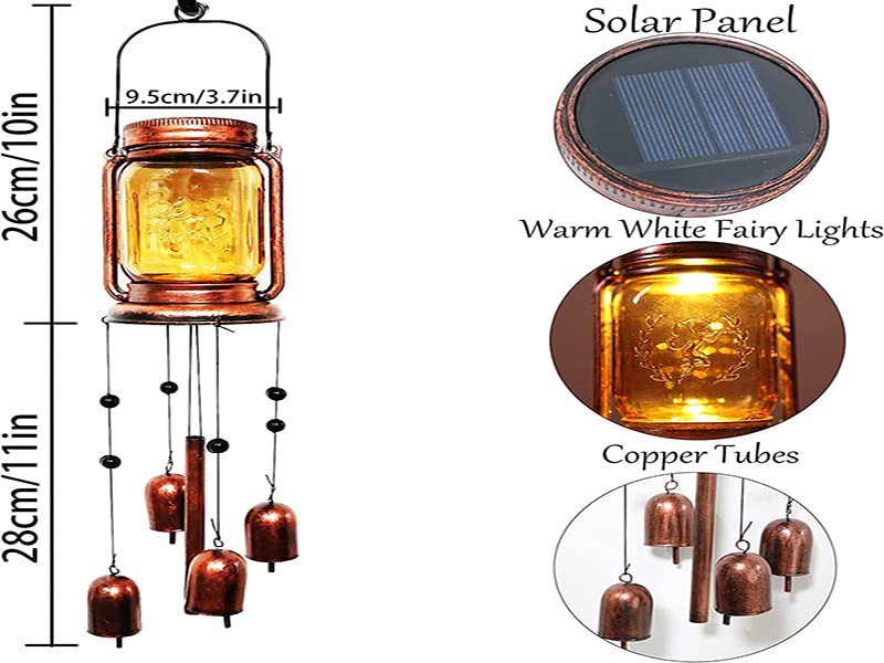 Vcdsoy 2 Pack Solar Wind Chimes - Solar Mason Jar Wind Chime Light Unique Hanging Wind Chimes Outdoor Clearance, IP65 Waterproof,Gifts for Mom Yard Garden Terrace Corridor