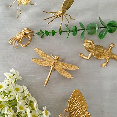 Gold Dragonfly Sculpture Solid Metal Insect Ornament Mini Insect Figurine for Home Office Garden Desktop Decor (Dragonfly)