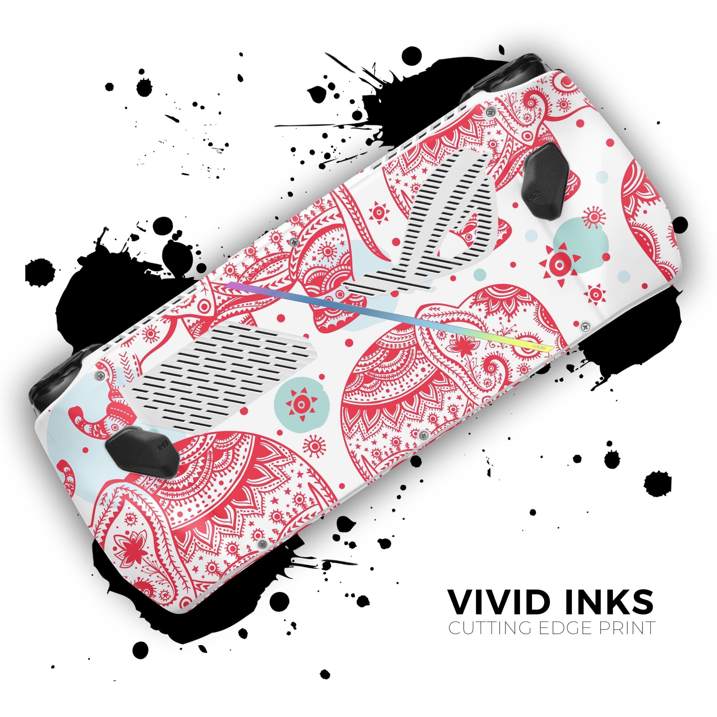 DesignSkinz - Compatible with Rog Ally - PC Skin Decal Protective Scratch Resistant Vinyl Wrap Gaming Cover - Sacred Red Elephant and Polkadots