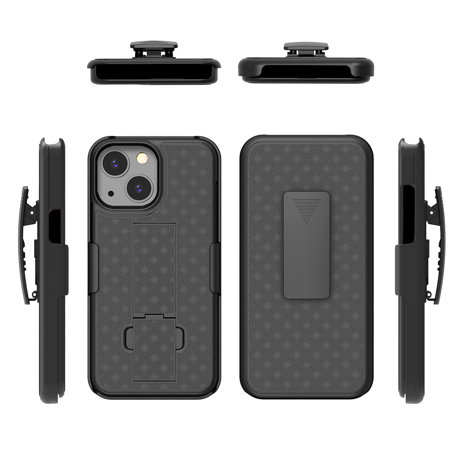 HIDAHE Holster Case Compatible with iPhone 13 Mini 5.4'', Combo Shell & Holster Slim Shell Case for Men with Built-in Kickstand + Swivel Belt Clip Holster for Apple iPhone 13 Mini 2021 ONLY, Black