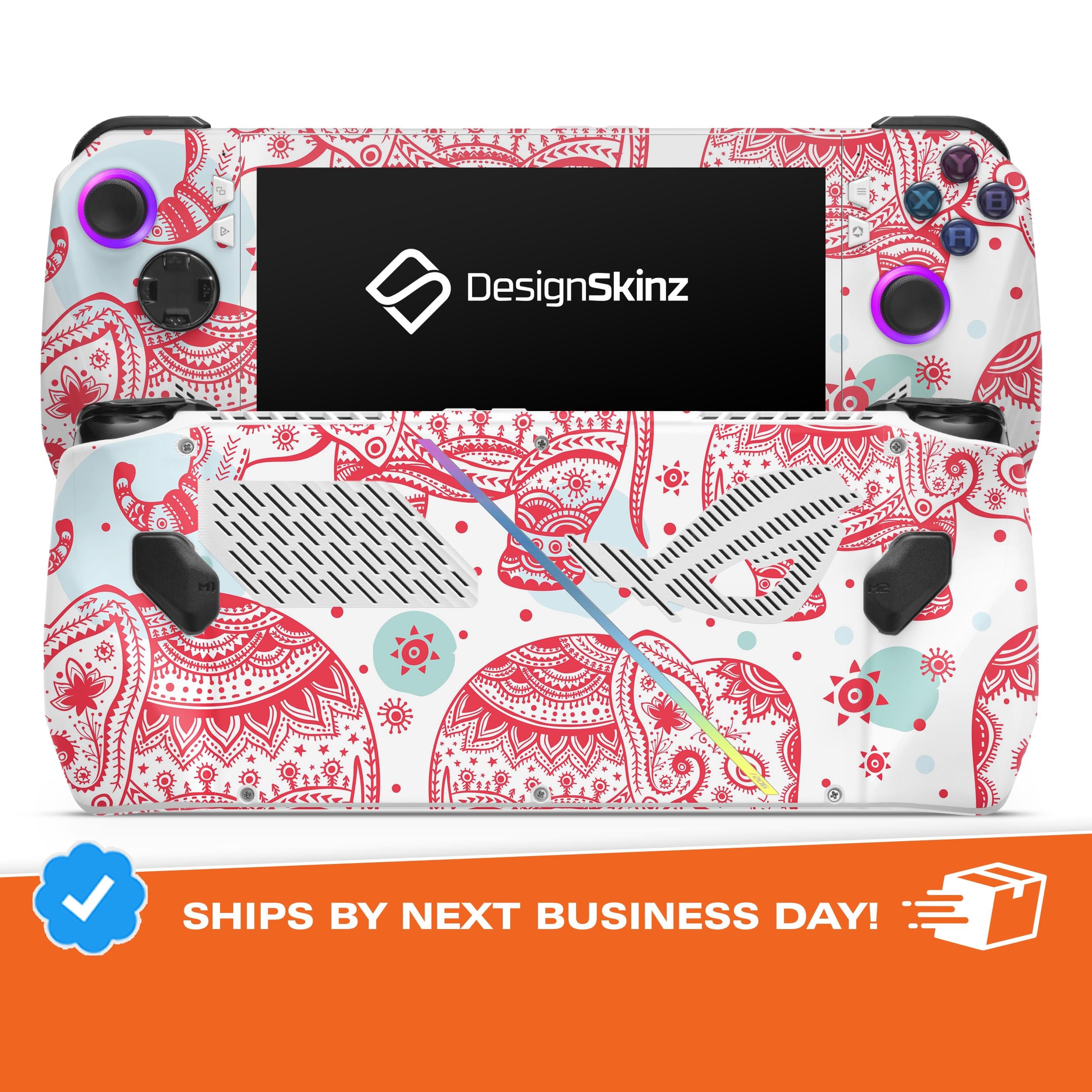 DesignSkinz - Compatible with Rog Ally - PC Skin Decal Protective Scratch Resistant Vinyl Wrap Gaming Cover - Sacred Red Elephant and Polkadots